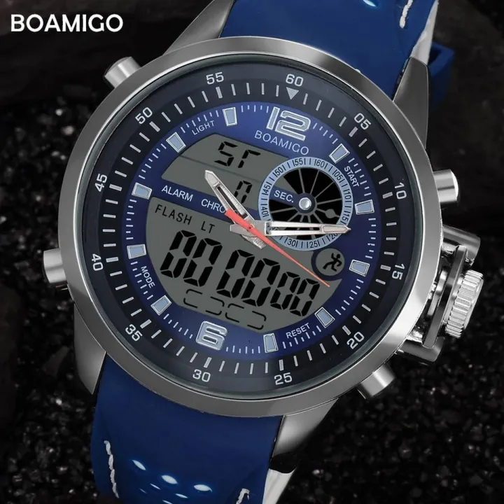 Men Sports Watch Military Quartz Watch Rubber Band BOAMIGO Brand Blue ...