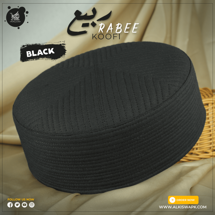 Rabee koofi black Premium Quality Suiting Fabric Soft Namaz Topi Prayer ...