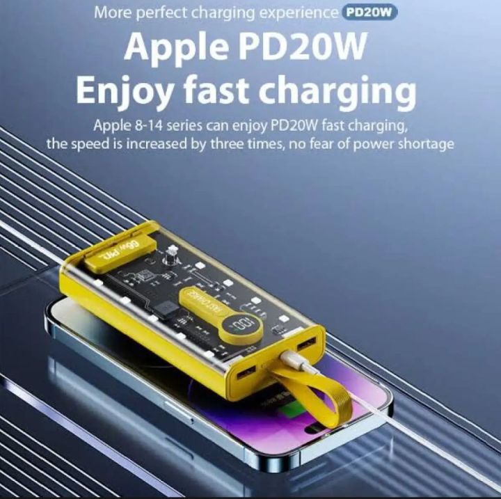 Branded 66W Super Fast Power Bank | 20000MAH | Portable Transparent ...