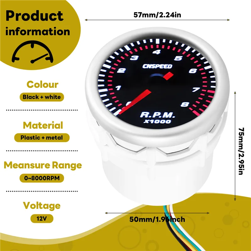 7 Color Backlight Display Geloo 85mm Boat RPM Tachometer Gauge 0-6000 ...