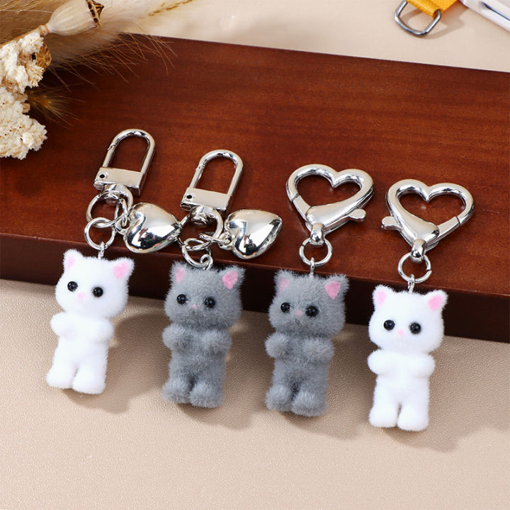 Cute Flocked Cat Keychain Three-dimensional Love Phone Pendant ...