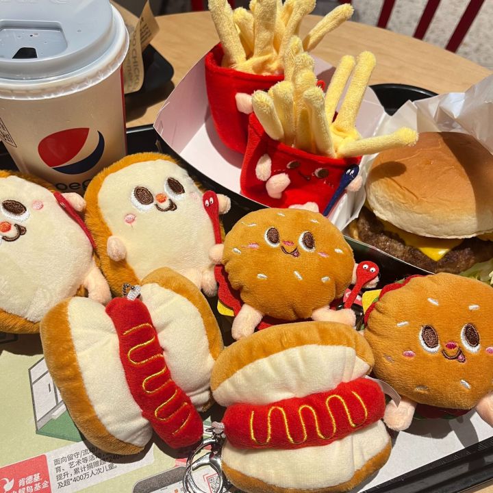 Cartoon burger fries pendant small item scratching claw machine plush ...