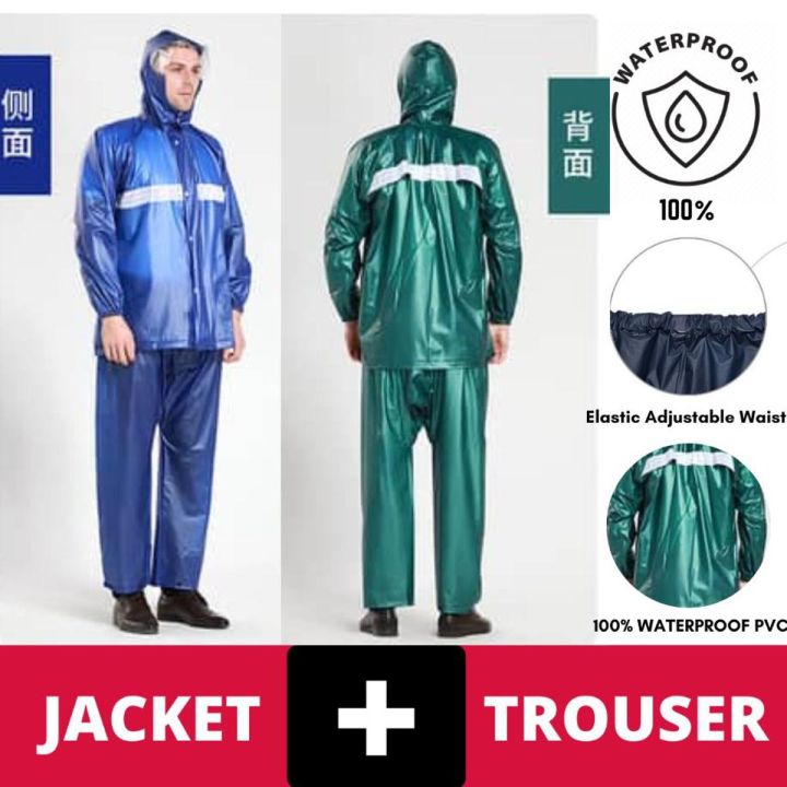 Pvc Raincoat Green Water Proof Heavy Duty Rain Coat for Adults Mens ...