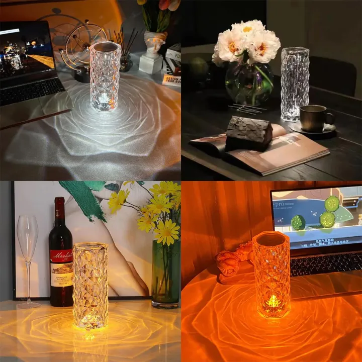 Crystal Diamond Table Lamp, USB Charging Touch Control Decorative Table ...
