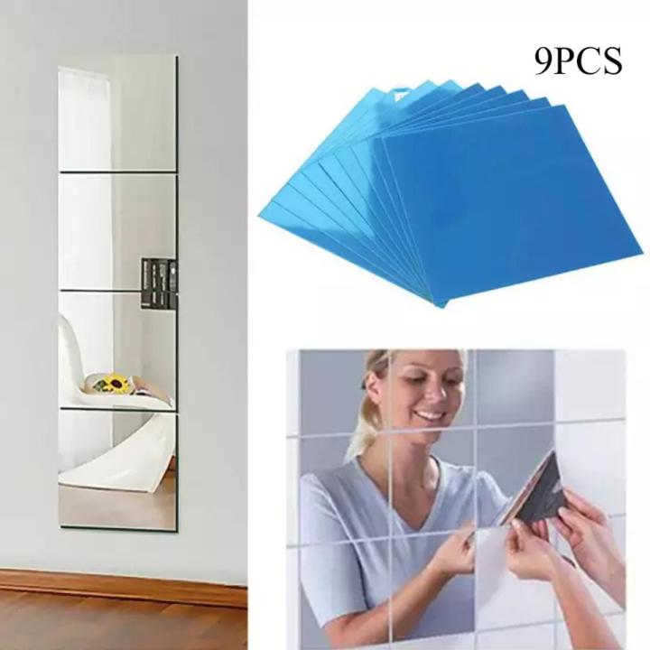 9Pcs/Set 15 x 15Cm 3D Square Soft Mirror Wall Bedroom Living Room Self ...