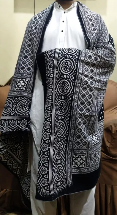 Black Sindhi Ajrak for Men and Girls – Black Sindhi Cotton Shawl and ...