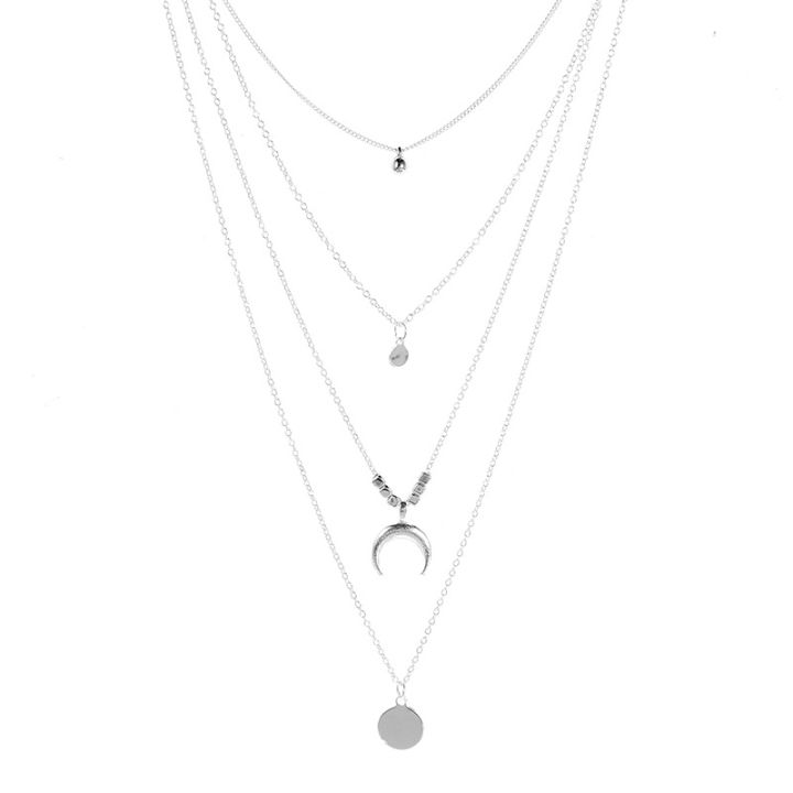 New Multilayer Long Wafer Moon Pendant Necklace | Daraz.pk