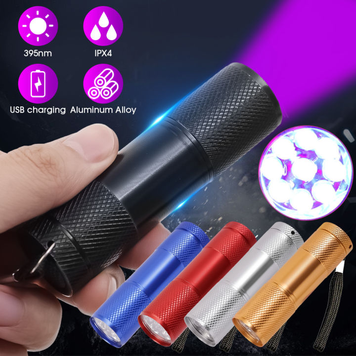 9LED UV Mini Portable Flashlight Purple Light Anti-Skid 395nm Backlight ...