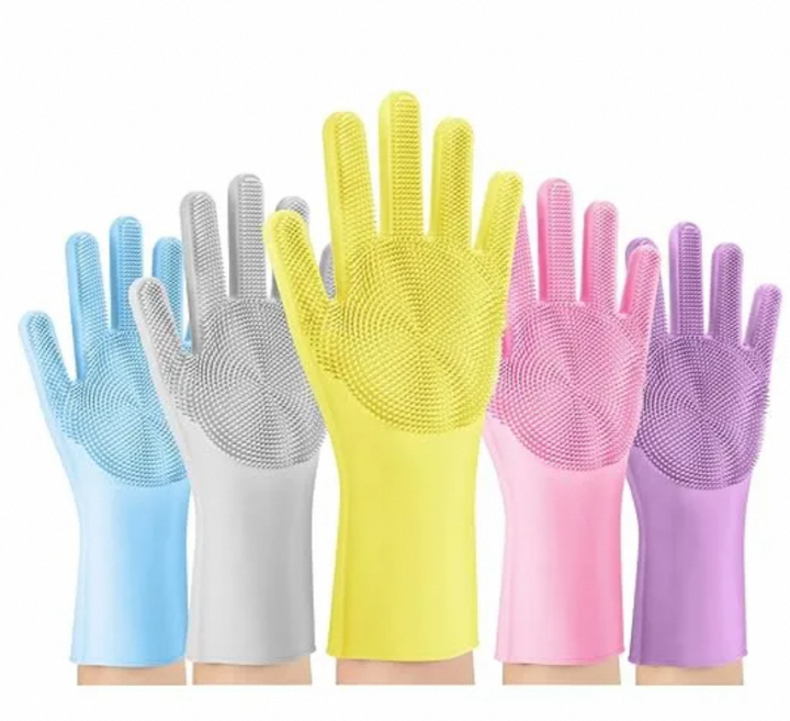 Magic Reusable Silicone Gloves with Wash Scrubber, Heat Resistant, for ...