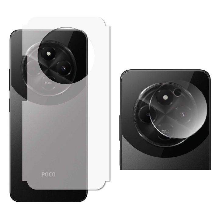 Xiaomi Poco C76 Matte Finish Soft Skin Sheet Back Protector Film + Ultra Clear 9H Gorilla Glass ...