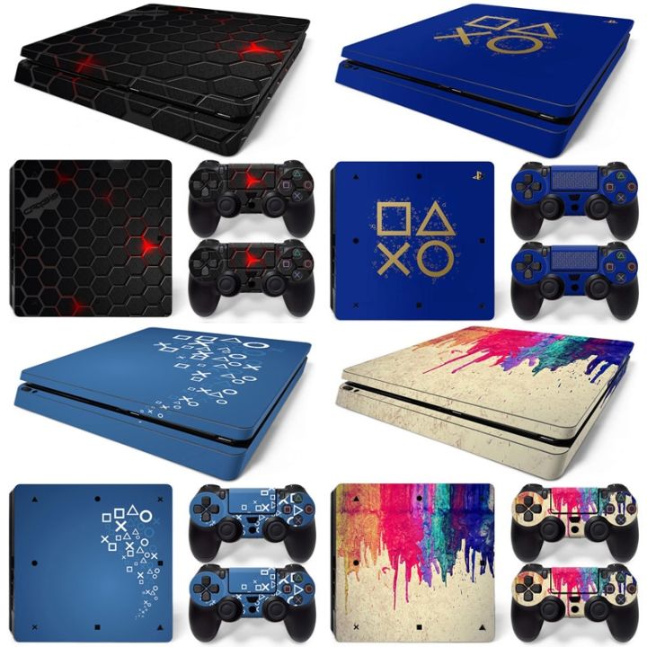 For PS4 Slim Console and 2 Controllers Skin Sticker PS4 Geometry Design ...