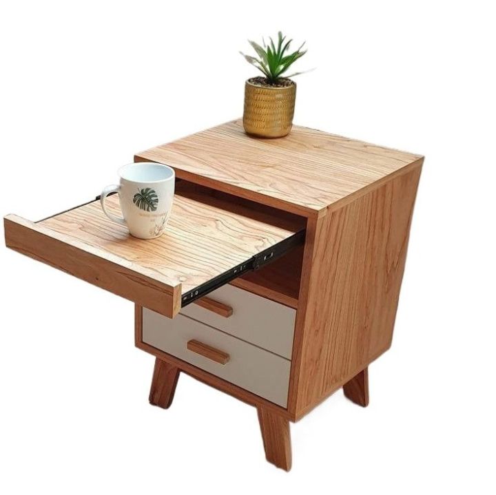 Modern Bedside Table with 2 Drawers and Pull-Out Tray Customizable ...