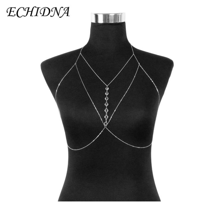 ECHIDNA Chest Chain Minimalist Gorgeous Faux Crystal Bikini Bra Chain ...