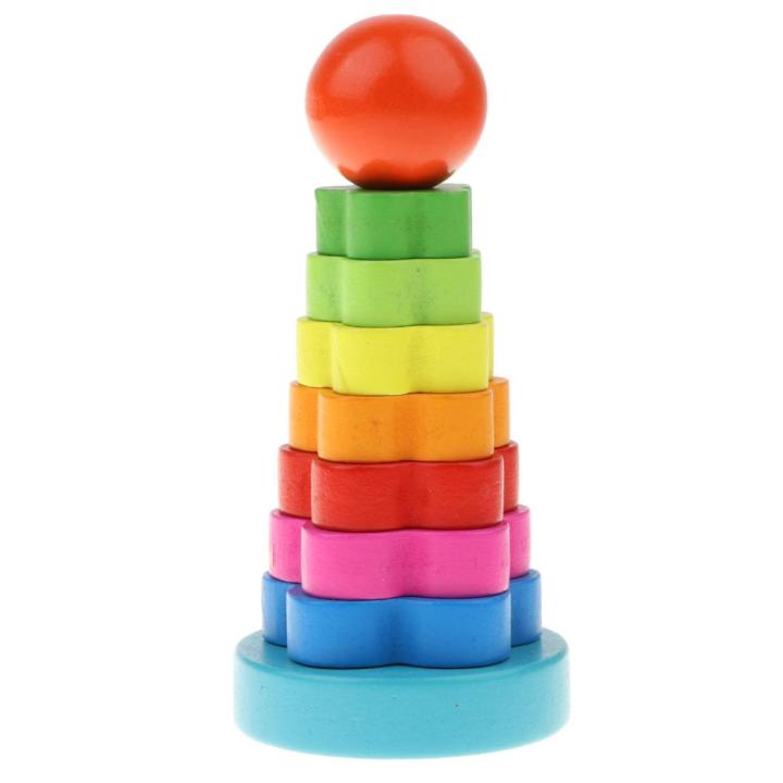 Wooden Stacking Rings Blocks Tower Rainbow Nesting, Educational Toy, 7 ...