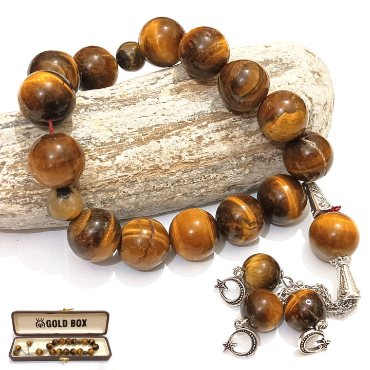 Fancy Chain Original Tiger Eye Natural Stone Tasbeeh 14 Beads (Size ...