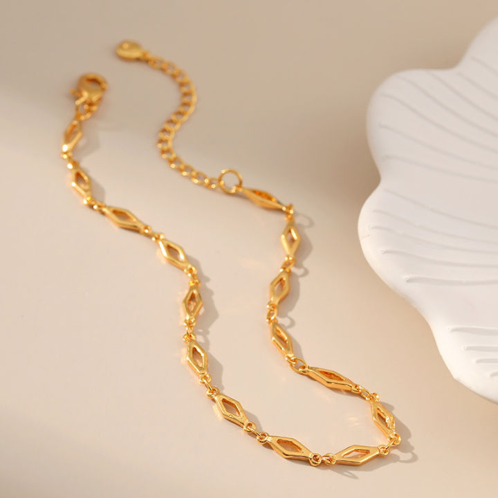Brass plated 18K real gold diamond design thin chain plated 18K real ...