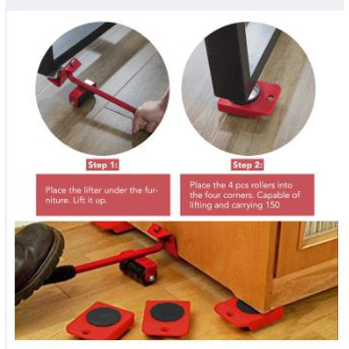 Furniture Moving Transport Tool Set 4 Mover Roller+1 Wheel Bar Heavy ...