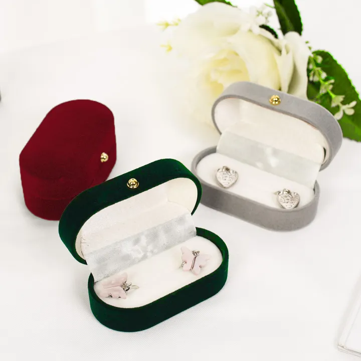 3Colors Luxury Velvet Oval Couple Ring Box Double Ring Earrings Holder ...