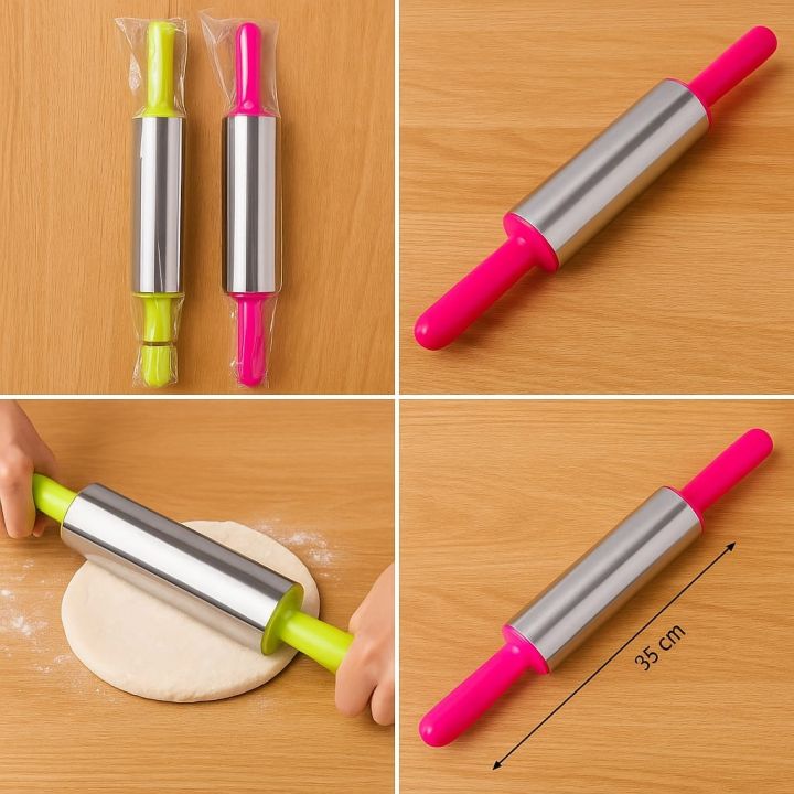 1 Piece - Stainless Steel Rolling Pin Plastic Round Handle Small Size ...