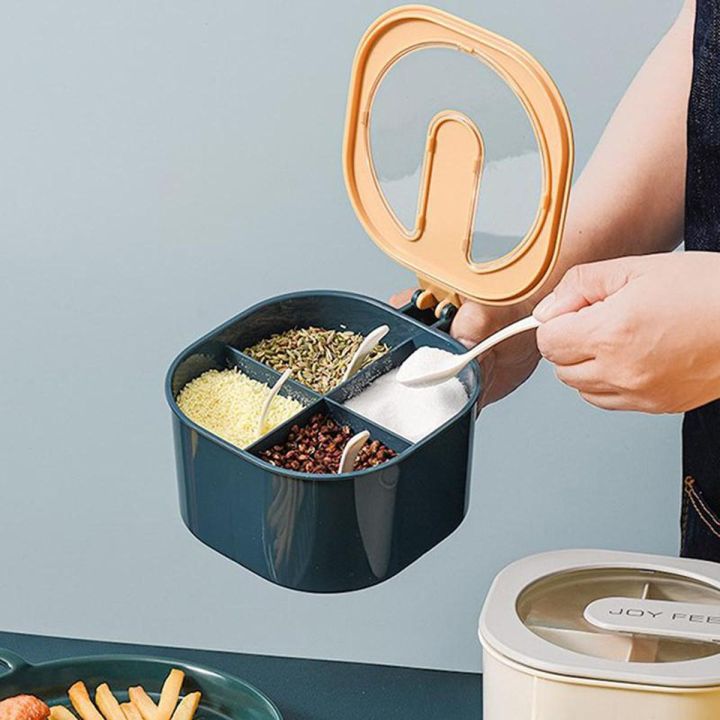4 In 1 Partition Kitchen Seasoning Box Masala Box Set 4 Grid Portion ...