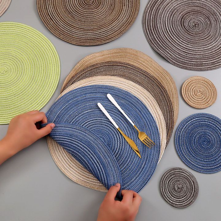 Round Woven Vintage Heat Insulation Hotel Decor Western Placemat Table ...