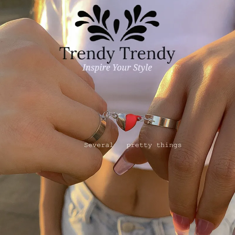 Trendy Trendy 1 Pair Heart Magnetic Love Ring For Couple Adjustable Rings For Girls Unisex Rings Broken Heart Ring For Couple Daraz.pk