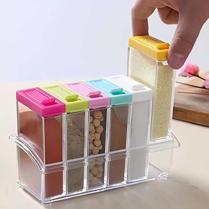 6 Pcs Spice Jars Dispenser Masala Rack with Easy Flow Holes for Powder ...