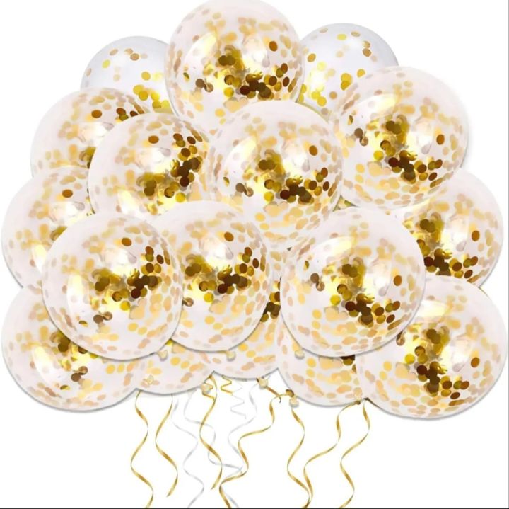 Pack Of 5 Pcs Golden Confetti Balloons , Confetti Balloons For Birthday ...
