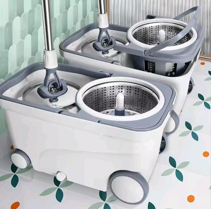 4-Wheeler 360° Rotatable Spin Mop with Bucket | Double-Drive Self ...