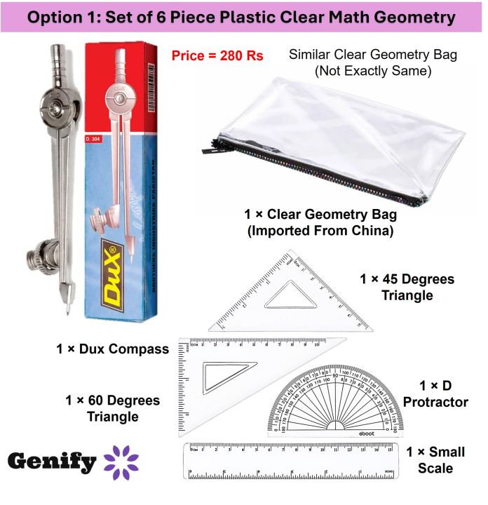 5 or 6 Piece Plastic Clear Math Geometry Tool Set with Ruler ...