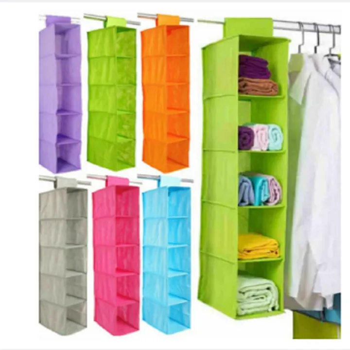 5-Tier Hanging Closet Organizer - Multi-Shelf Wardrobe Storage for ...