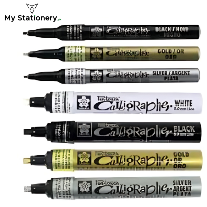 Sakura Pen-Touch Calligraphy Marker Set: 5mm and 1.8mm - Gold, Silver ...