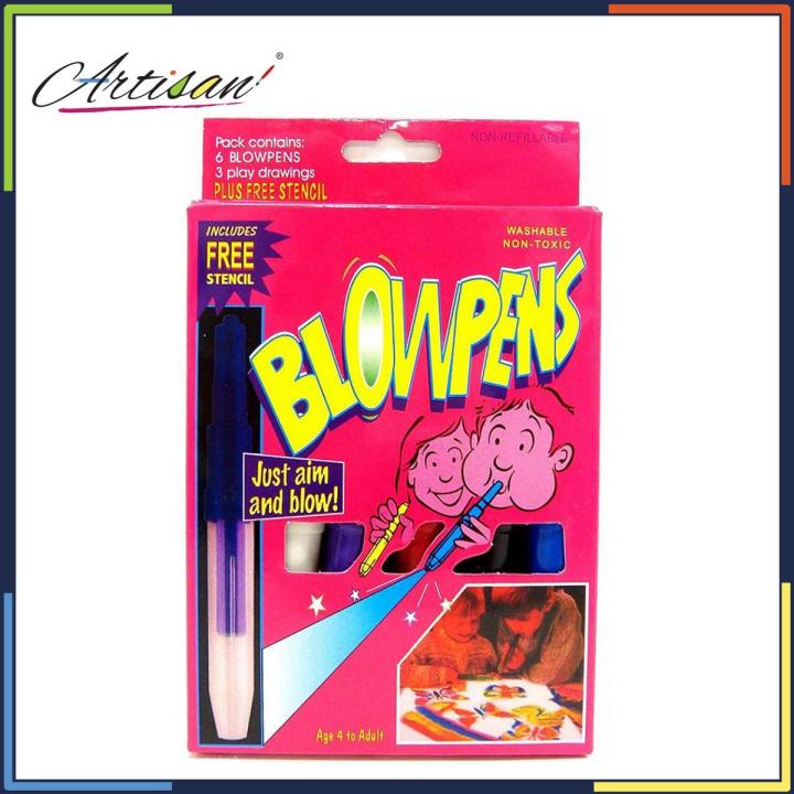 Artisan - Pack Of 6 Non-Toxic Water Based Blow Pen Set With Stencils | Daraz.pk