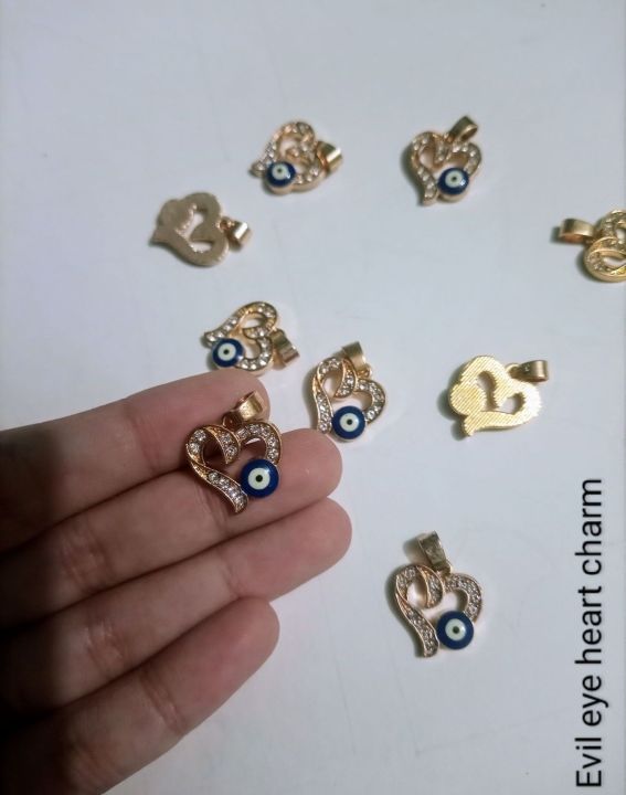 enamel evil eye Golden Heart zircon non fade charms for necklaces and ...