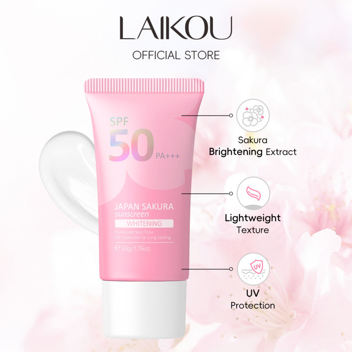 LAIKOU Sakura Sunblock UV Protection Moisturizing Lightweight Sunscreen SPF 50+ for Face Body ...