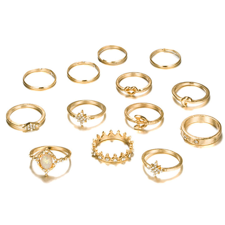 13pcs/set Women Stack Rings Above Knuckle Rings Rtro Simple Design ...