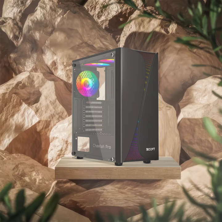 BOOST CHEETAH Pro GAMiNG PC CASE BLACK WiTH 3 RGB FAN | Daraz.pk