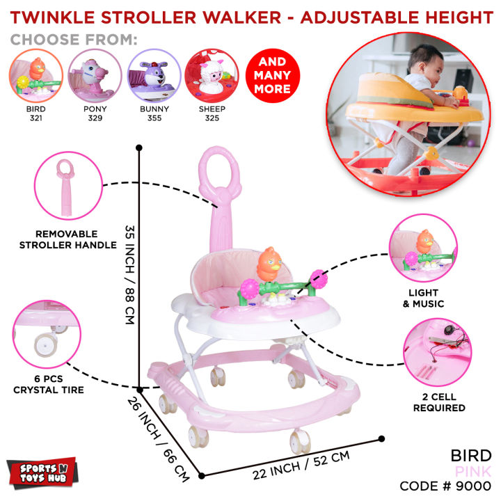 Twinkle Baby Walker With Music & Height Adjustable, Attachable Push ...