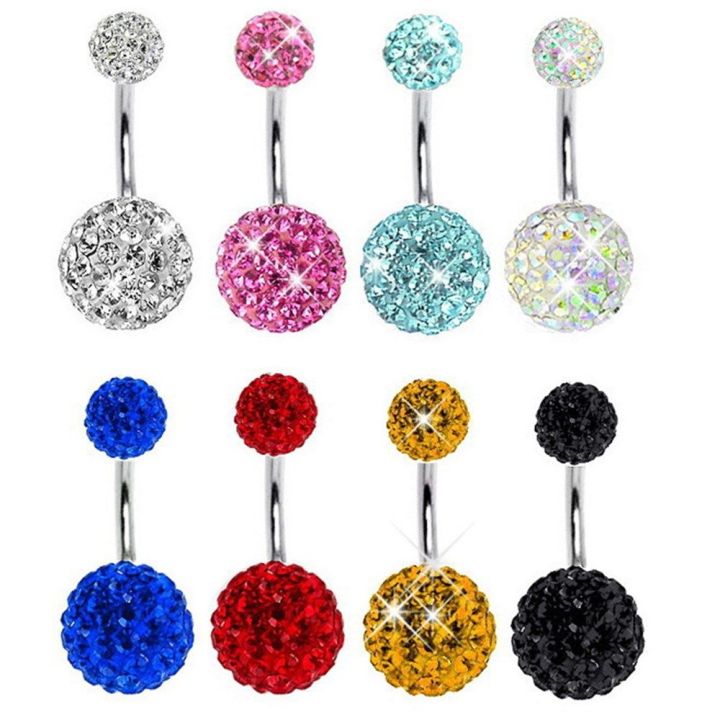 Fashion Double Crystal Gem Body Piercing Jewelry Navel Ring Belly Bar ...