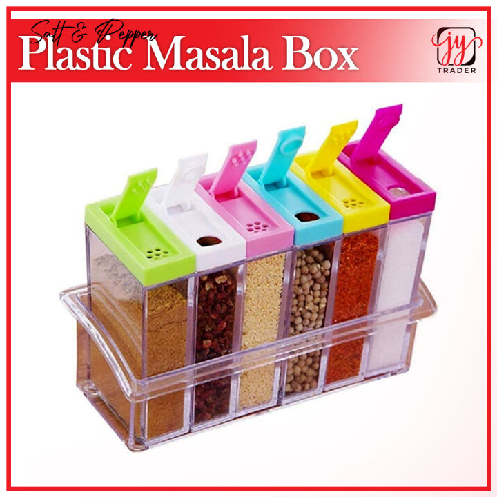 6 Piece/Set Transparent Plastic Masala Spice Jars Set for Kitchen ...