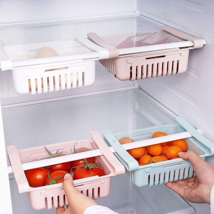 Pack of 4 Adjustable Fridge Storage Basket Expandable Fridge Storage ...