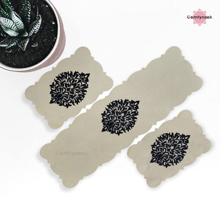 3 Pcs Luxury Jute Tablemat Set and Runner With Laser Cut, Design ...