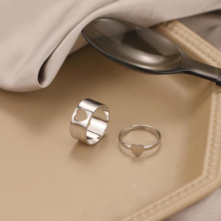 Beautiful Pack of 2 Rings for Lovers Adjustable Heart Rings for Girls ...