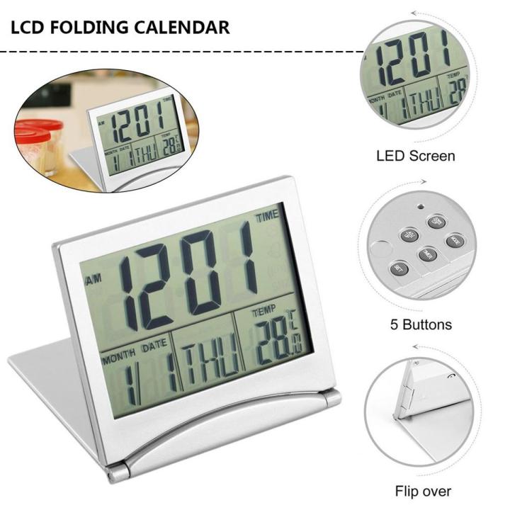Digital Calendar Temperature LCD Digital Alarm Clock Portable Folding ...