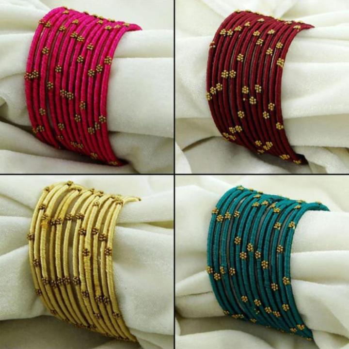 Stylish Handmade silk thread bangles with beaded for girls (12 bangles ...