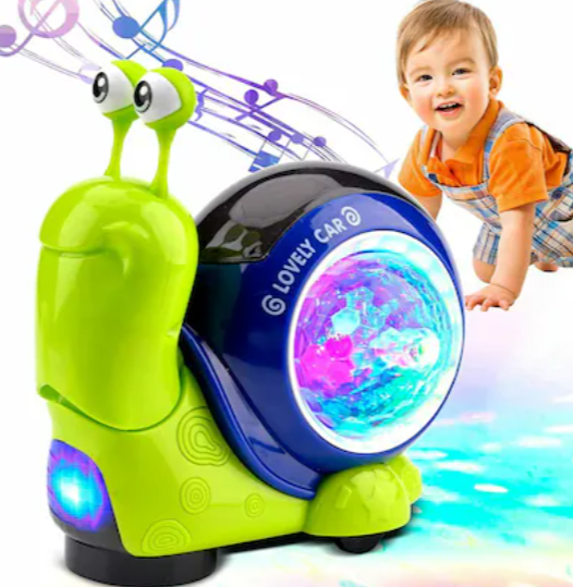 Crawling Snail Baby Toy with LED Lights - Walking Tummy Time Snail Toy ...