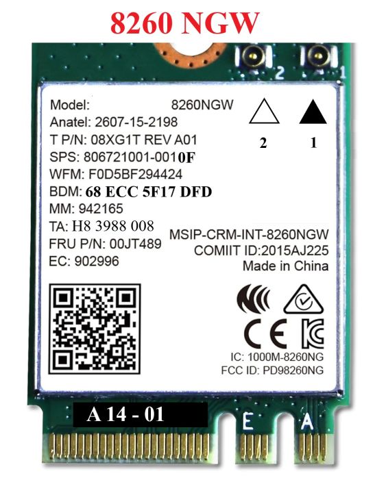 Intel Dual Band Wireless-AC 8260 NGW M.2 802.11a/b/g/n/ac 867mbps BT 4. ...