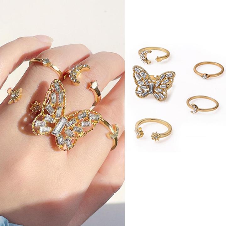5Pcs/Set Crystal Moon Butterfly Ring Set for Women Girl New 2023 | Daraz.pk