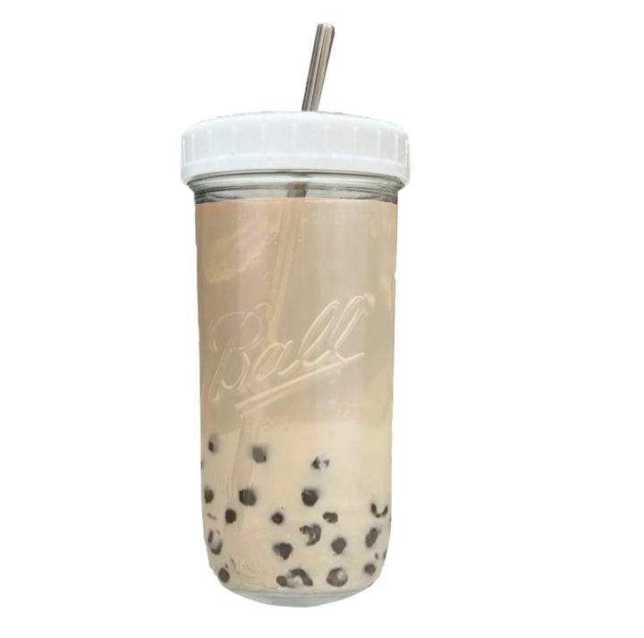 Boba Cup Mason Jar with Lid and Straw, 24 oz Smoothie Boba Cup with ...
