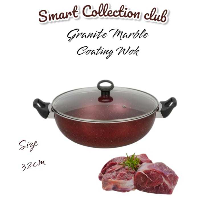 Nonstick Marble Coating Wok 32cm with glass lid (Granite Marble Coating ...